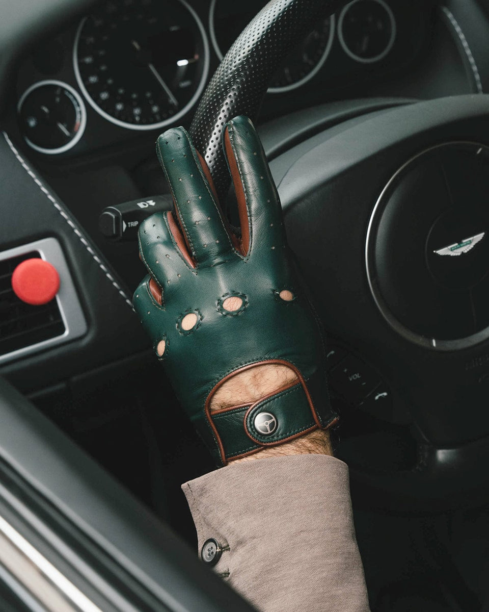 Authentic Race MK2 - Leather Driving Gloves - British Green/Cognac ...