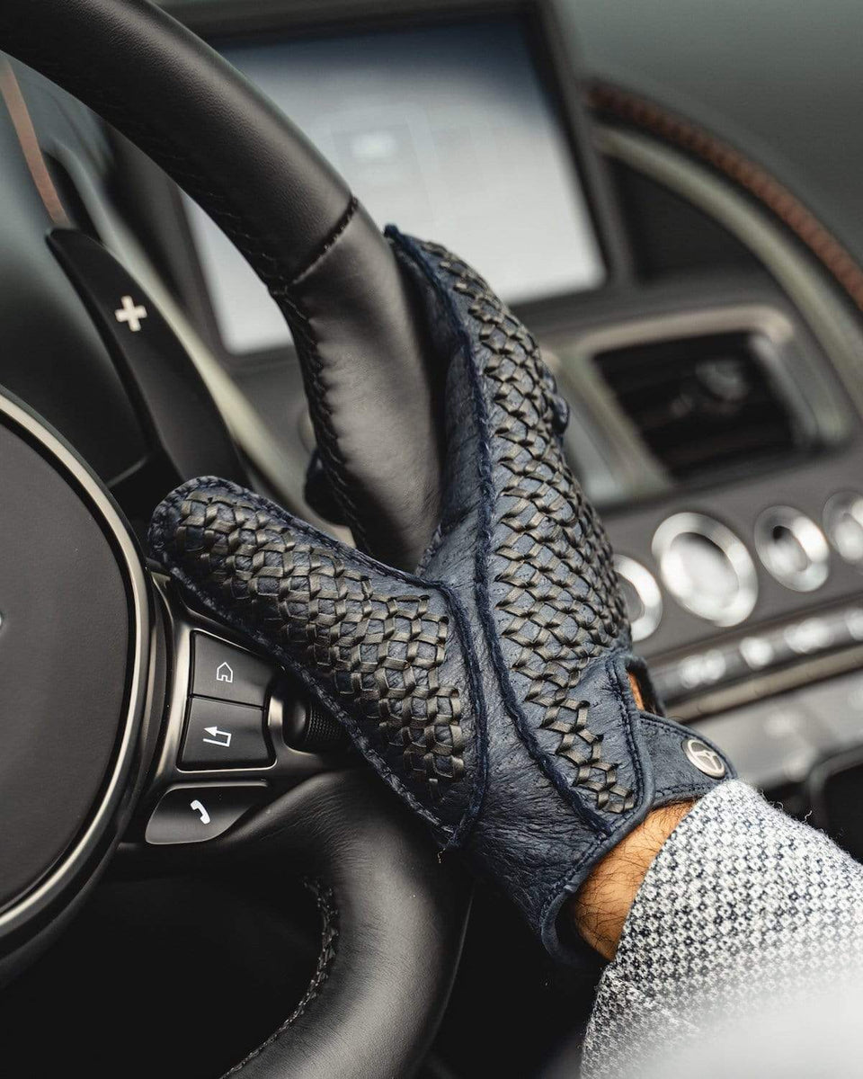 Bespoke - Peccary Leather Driving Gloves - Blue/Dark Grey – THE OUTLIERMAN