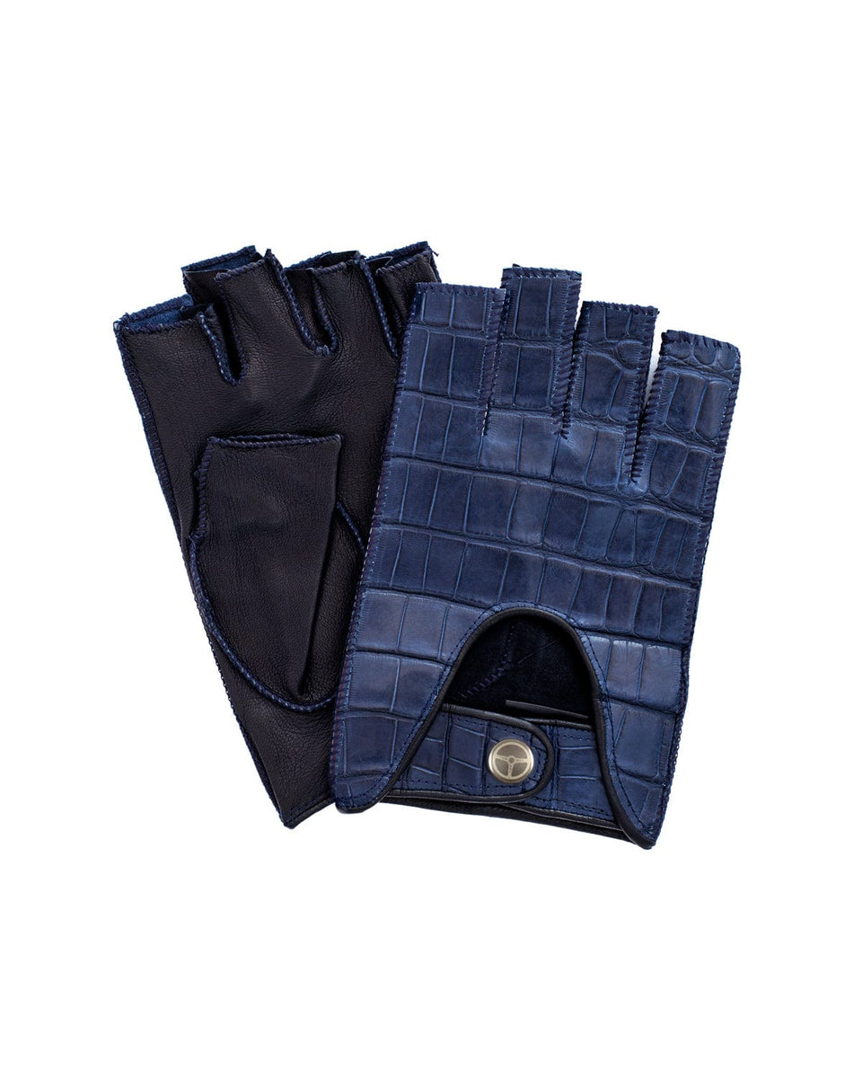 Exotic Drive - Fingerless Leather Driving Gloves - Blue – THE OUTLIERMAN