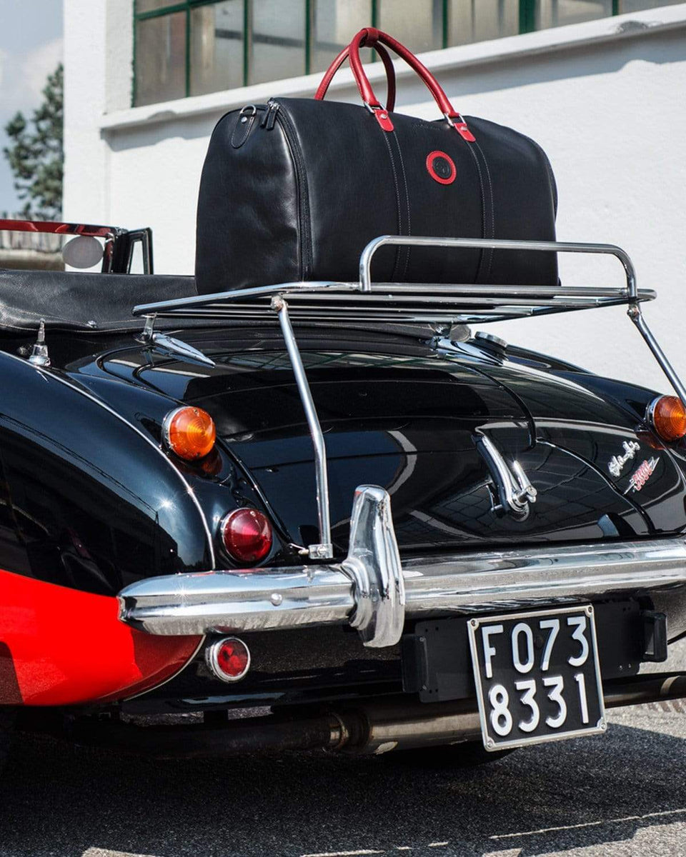 Globetrotter - Full-grain Leather Weekender Garment Bag - Black/Red ...